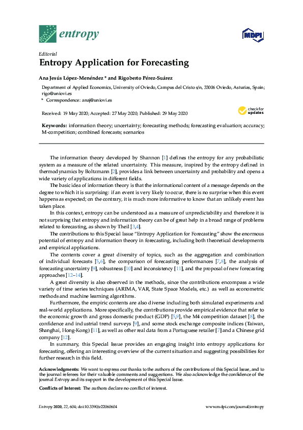 (PDF) Entropy Application for Forecasting