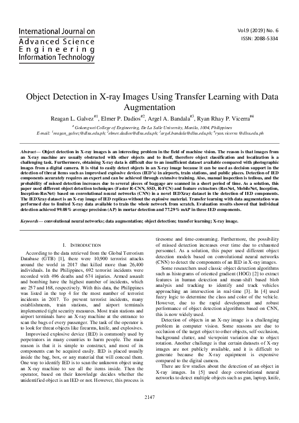 (PDF) Object Detection in X-ray Images Using Transfer Learning with Data Augmentation