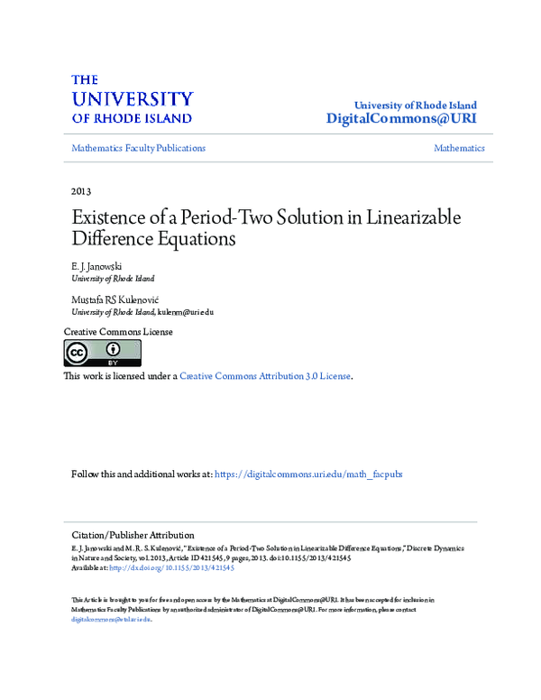 (PDF) Existence of a Period-Two Solution in Linearizable Difference ...