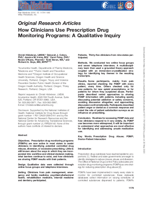 (PDF) How Clinicians Use Prescription Drug Monitoring Programs: A ...