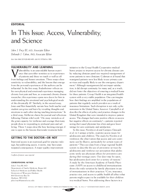 (PDF) In This Issue: Access, Vulnerability, and Science