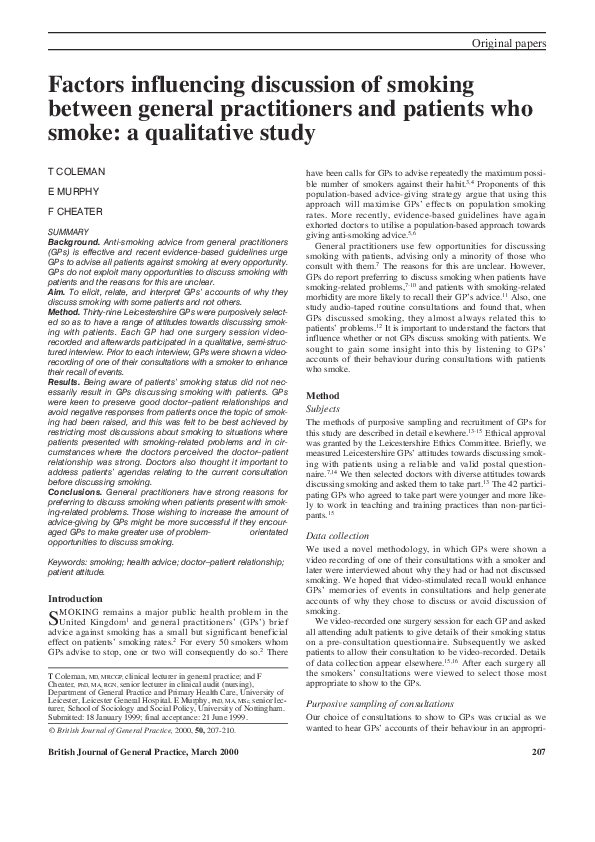 (PDF) Factors influencing discussion of smoking between general ...