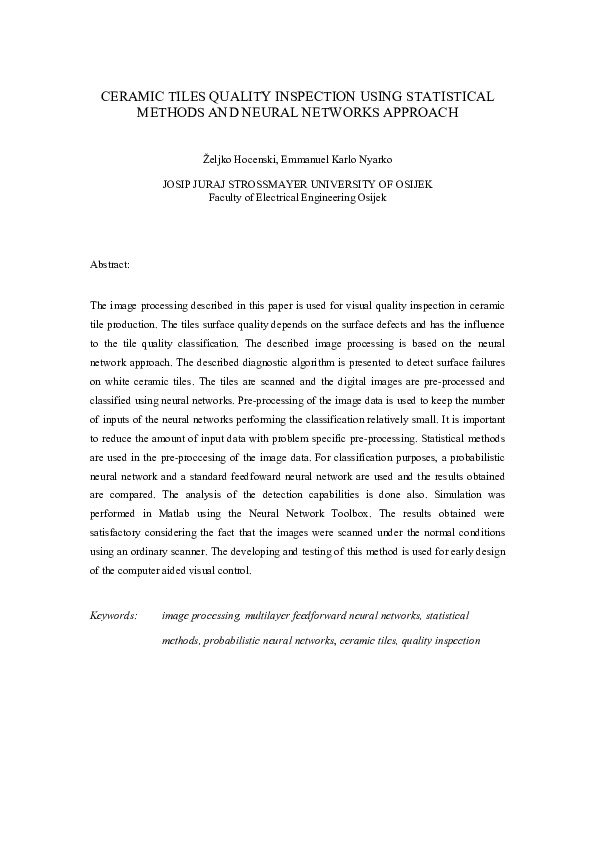 (PDF) Ceramic Tiles Quality Inspection Using Statistical Methods and ...