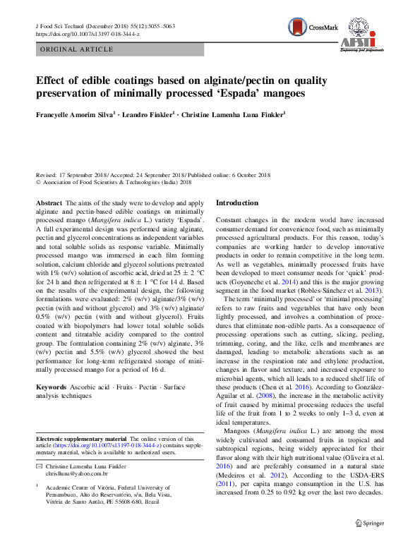 (PDF) Effect of edible coatings based on alginate/pectin on quality ...