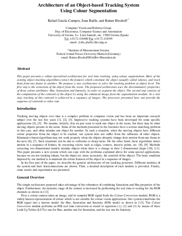 Pdf Architecture Of An Object Based Tracking System Using Colour