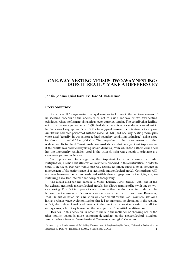 (PDF) One-Way Nesting Versus Two-Way Nesting: Does It Really Make a ...