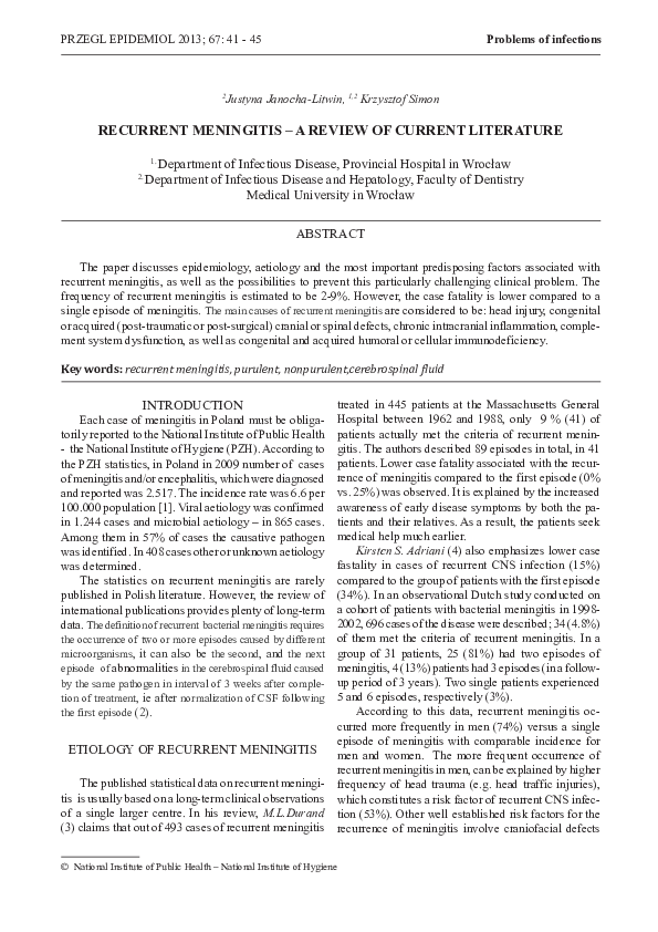 (PDF) Recurrent meningitis--a review of current literature