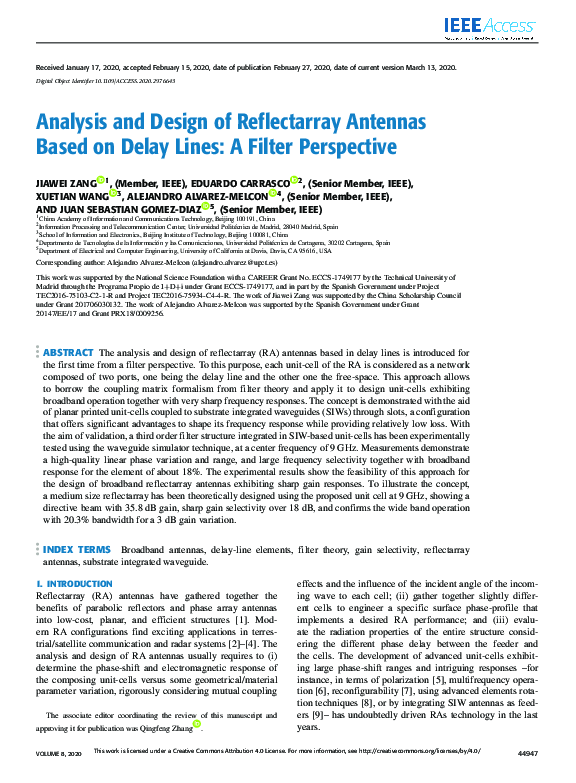 (PDF) Analysis and Design of Reflectarray Antennas Based on Delay Lines: A Filter Perspective ...