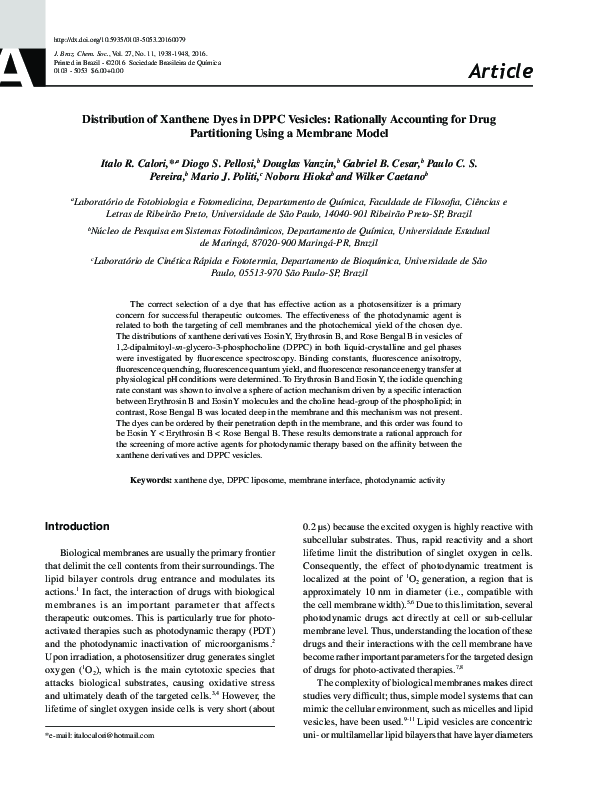 (PDF) Distribution of Xanthene Dyes in DPPC Vesicles: Rationally ...