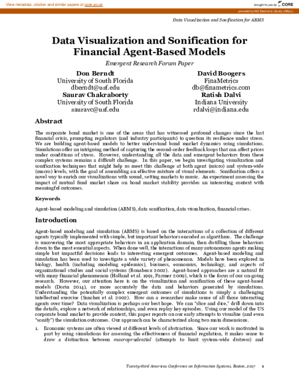 (PDF) Data Visualization and Sonification for Financial Agent-Based Models