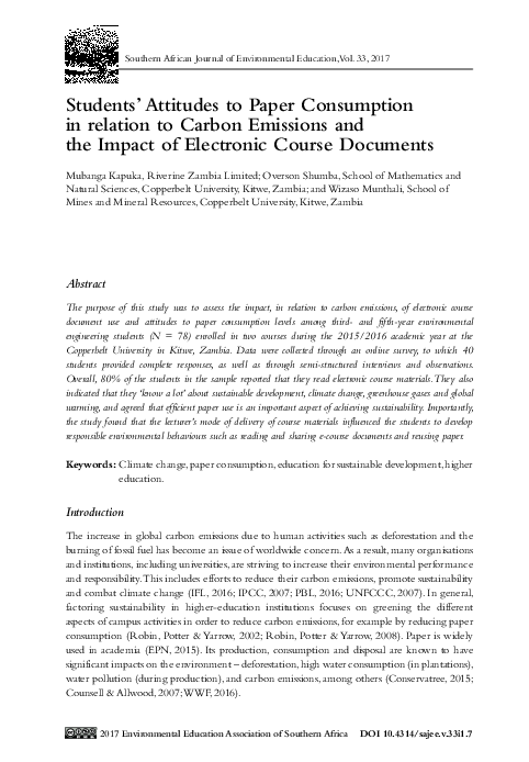(PDF) Students’ attitudes to paper consumption in relation to carbon ...