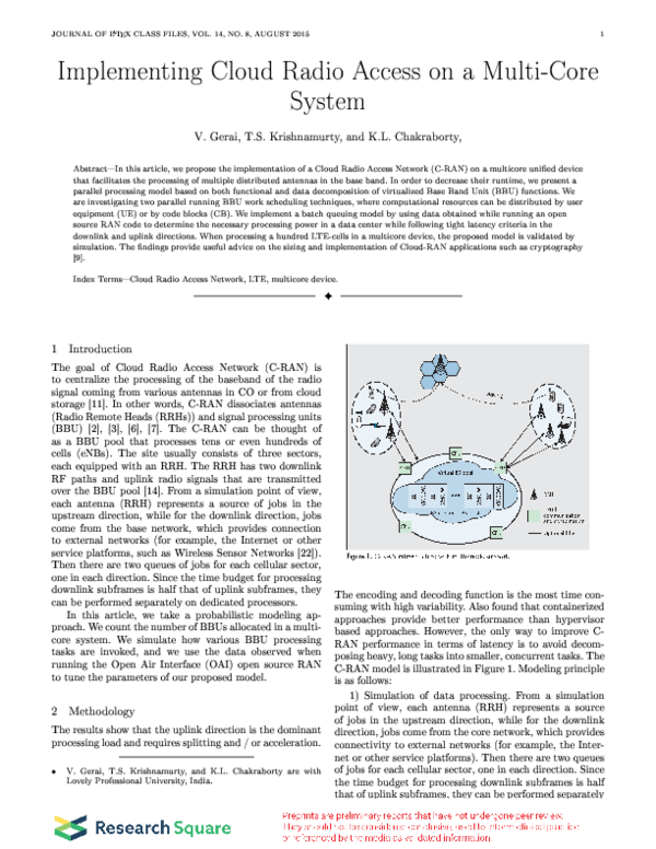 (PDF) Implementing Cloud Radio Access on a Multi-Core System