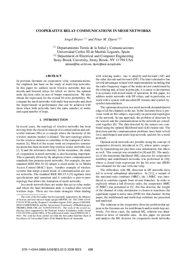Pdf Cooperative Relay Communications In Mesh Networks Angel Bravo