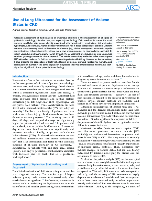 (PDF) Use of Lung Ultrasound for the Assessment of Volume Status in CKD