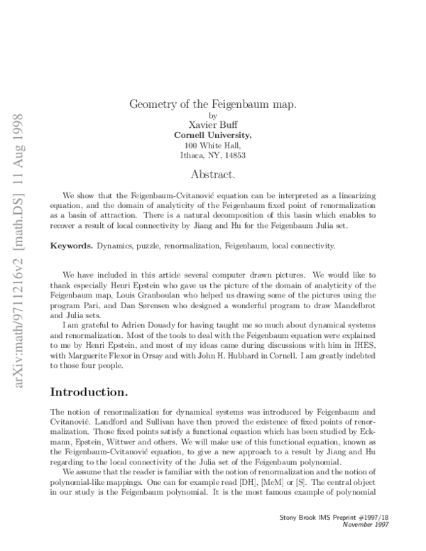 (PDF) Geometry of the Feigenbaum map