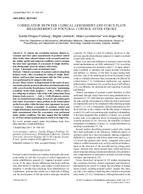 (PDF) Correlation between clinical assessment and force plate ...