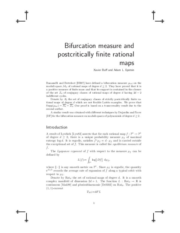 (PDF) Bifurcation Measure and Postcritically Finite Rational Maps