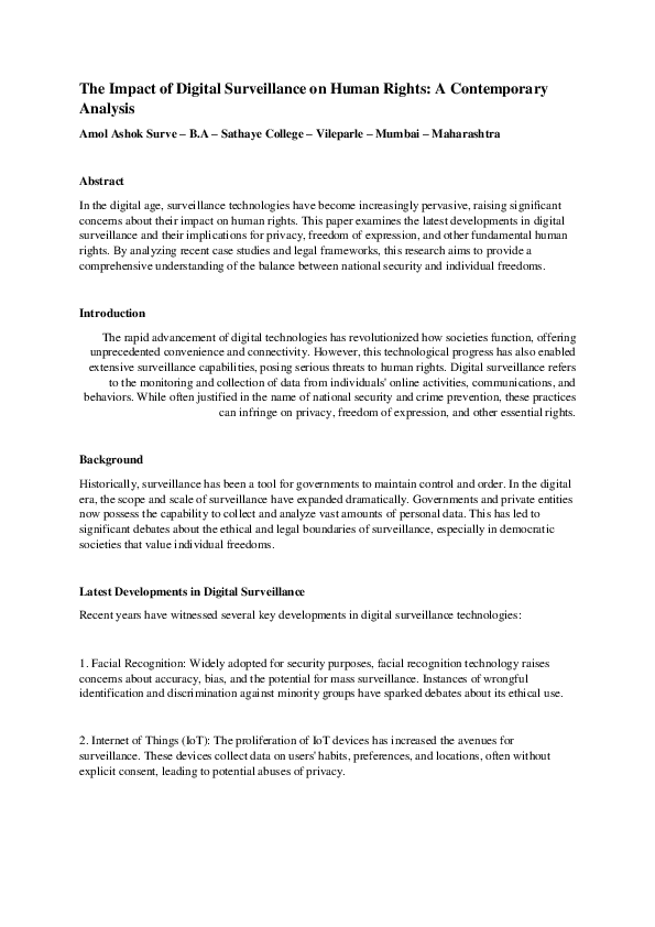 (PDF) The Impact of Digital Surveillance on Human Rights: A ...