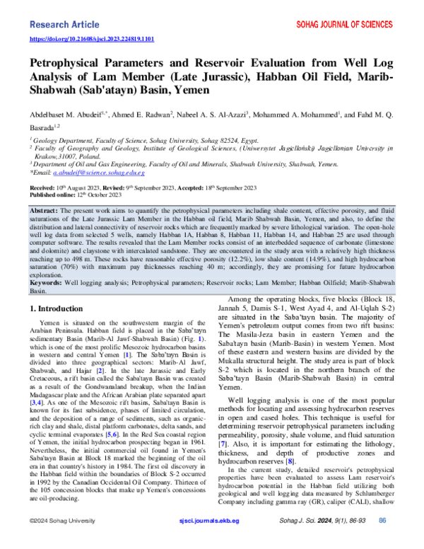(PDF) Petrophysical Parameters and Reservoir Evaluation from Well Log Analysis of Lam Member ...