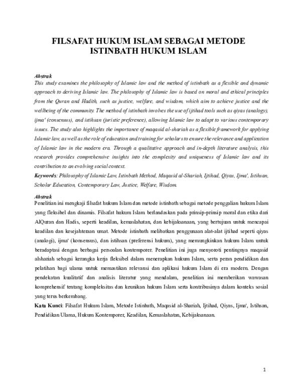 (PDF) FILSAFAT HUKUM ISLAM SEBAGAI METODE ISTINBATH HUKUM ISLAM