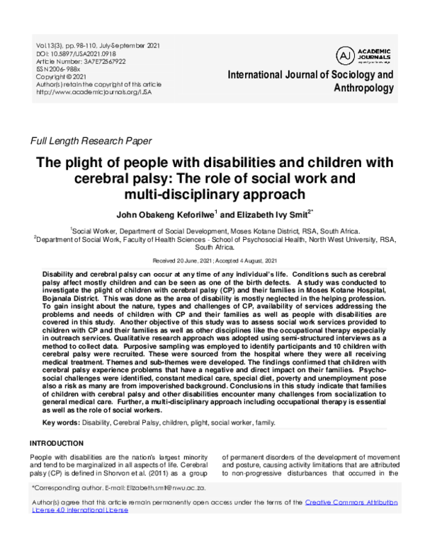 (PDF) The plight of people with disabilities and children with cerebral ...