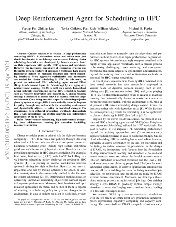 (PDF) Deep Reinforcement Agent for Scheduling in HPC