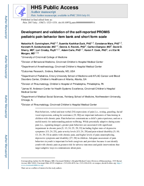 (PDF) Development and validation of the self-reported PROMIS pediatric ...
