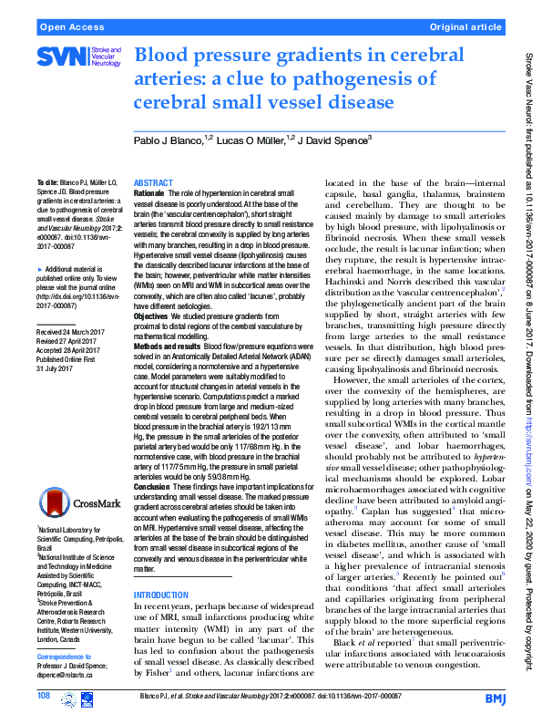 (PDF) Blood pressure gradients in cerebral arteries: a clue to ...