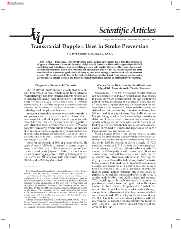 (PDF) Transcranial Doppler: Uses in Stroke Prevention