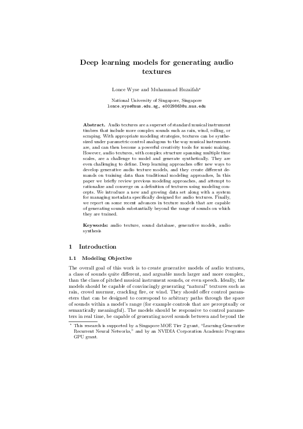 (PDF) Deep learning models for generating audio textures