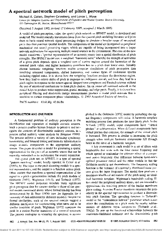 (PDF) A spectral network model of pitch perception