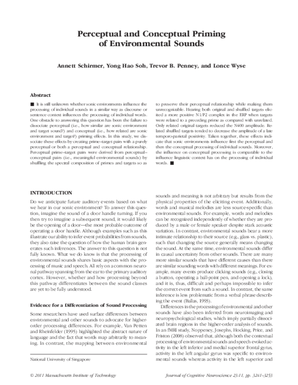 (PDF) Perceptual and Conceptual Priming of Environmental Sounds