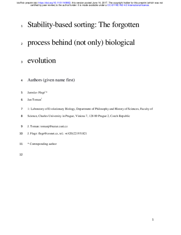 (PDF) Stability-based sorting: The forgotten process behind (not only) biological evolution