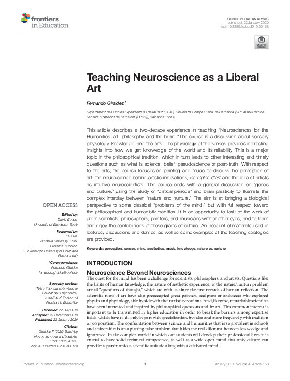 (PDF) Teaching Neuroscience as a Liberal Art