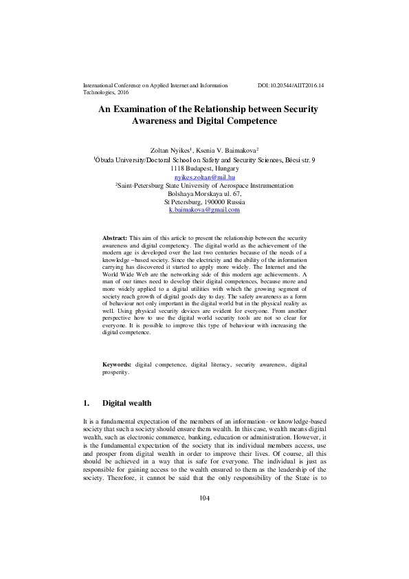 (PDF) An Examination of the Relationship between Security Awareness and Digital Competence