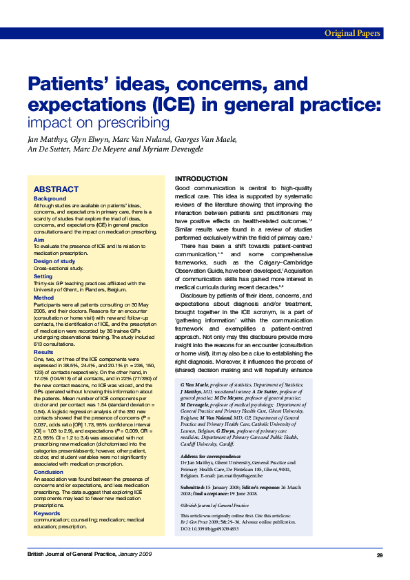 (PDF) Patients' ideas, concerns, and expectations (ICE) in general ...