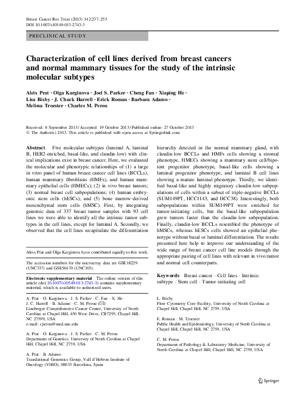 (PDF) Characterization of cell lines derived from breast cancers and ...