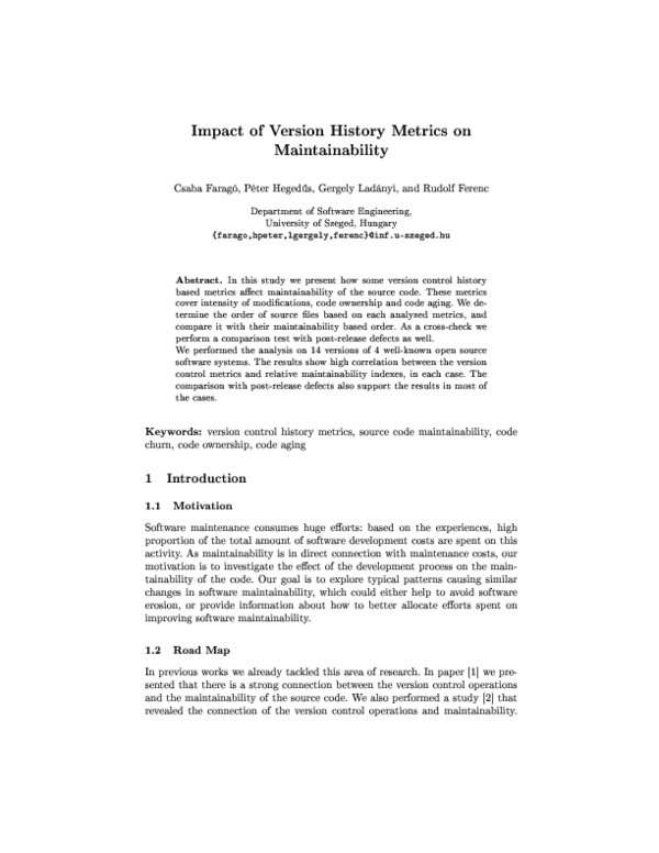 (PDF) Impact of Version History Metrics on Maintainability