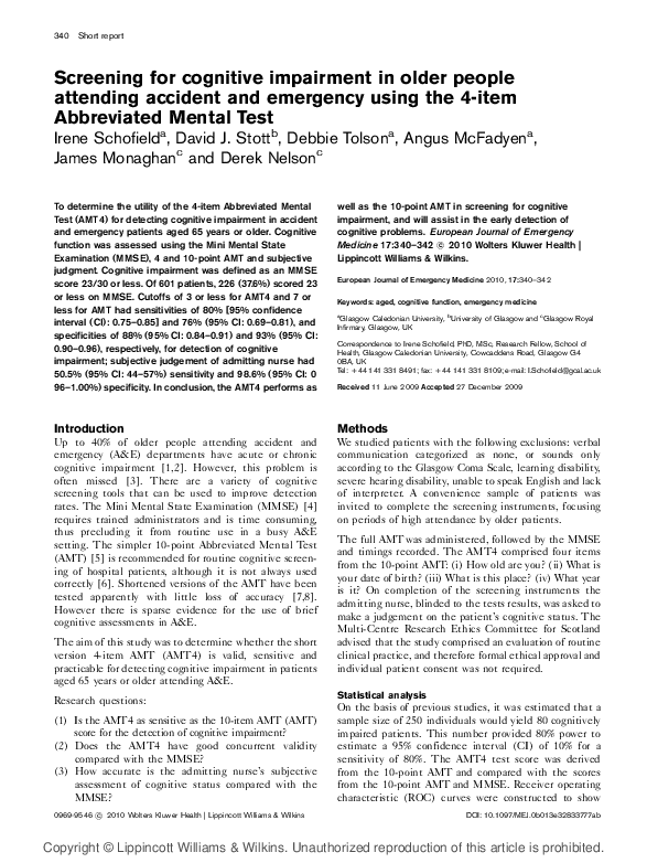(PDF) Screening for cognitive impairment in older people attending ...