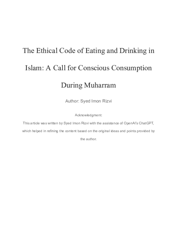 (PDF) The Ethical Code of Eating and Drinking in Islam: A Call for ...