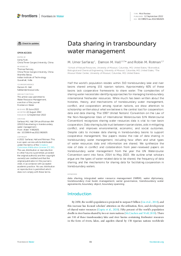 (PDF) Data sharing in transboundary water management