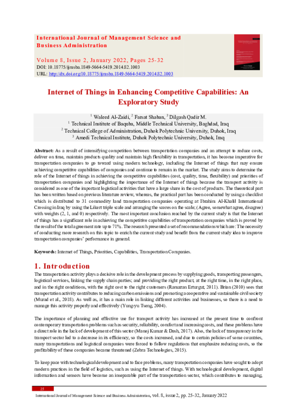 (PDF) Internet of Things in Enhancing Competitive Capabilities: An Exploratory Study