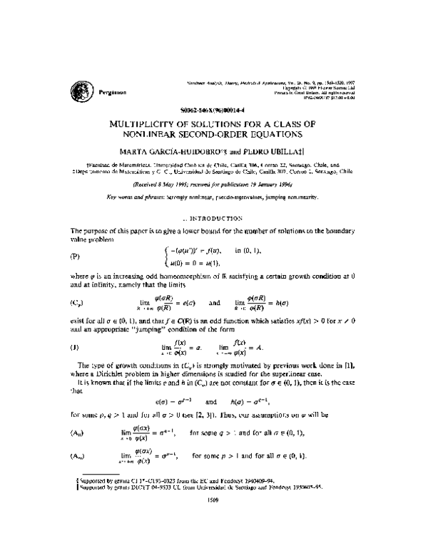 (PDF) Multiplicity of solutions for a class of nonlinear second-order equations