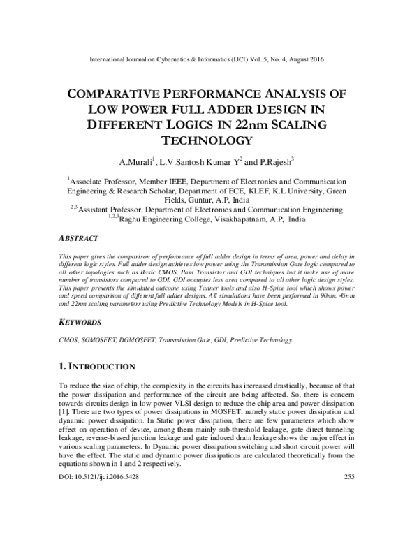 (PDF) Comparative Performance Analysis of Low Power Full Adder Design in Different Logics in ...