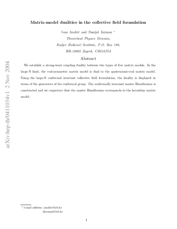 (PDF) Matrix-model dualities in the collective field formulation