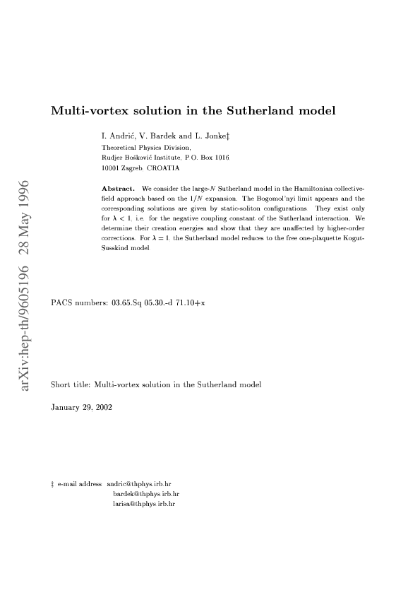 (PDF) Multi-vortex solution in the Sutherland model