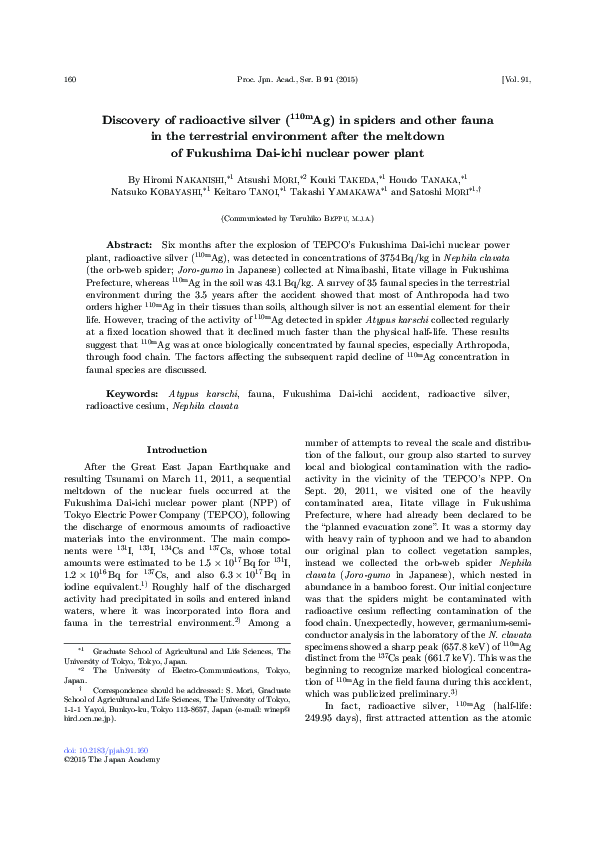 (PDF) Discovery of radioactive silver ((110m)Ag) in spiders and other ...