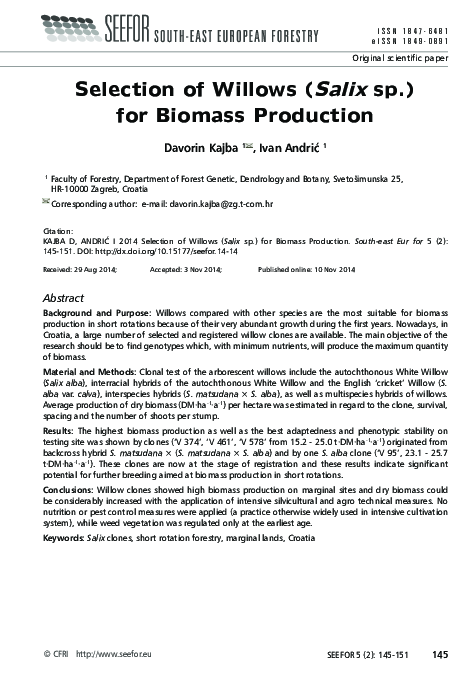 (PDF) Selection of Willows (Salix sp.) for Biomass Production