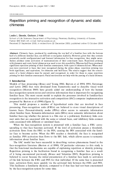 (PDF) Repetition priming and recognition of dynamic and static chimeras