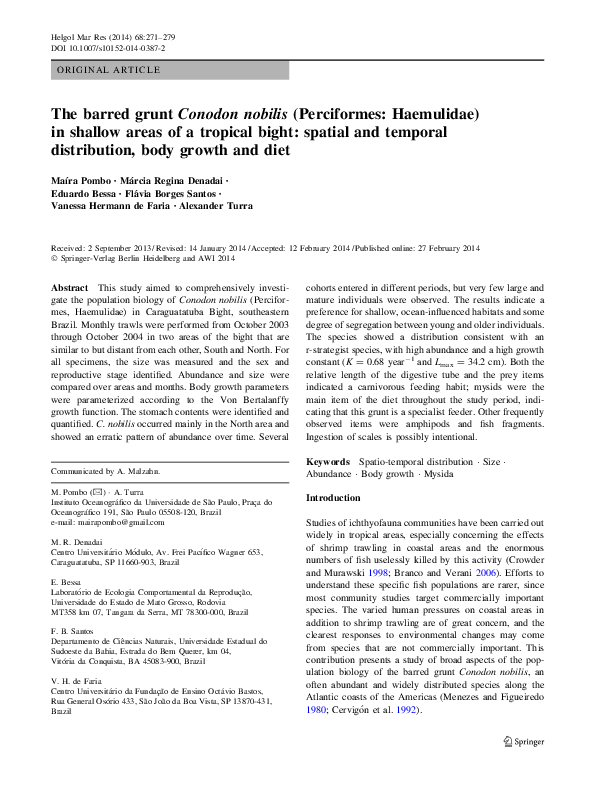 (PDF) The barred grunt Conodon nobilis (Perciformes: Haemulidae) in ...